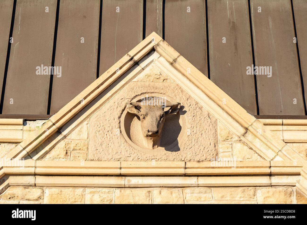 Old stone entrance to the historic union stockyard in what is now known ...