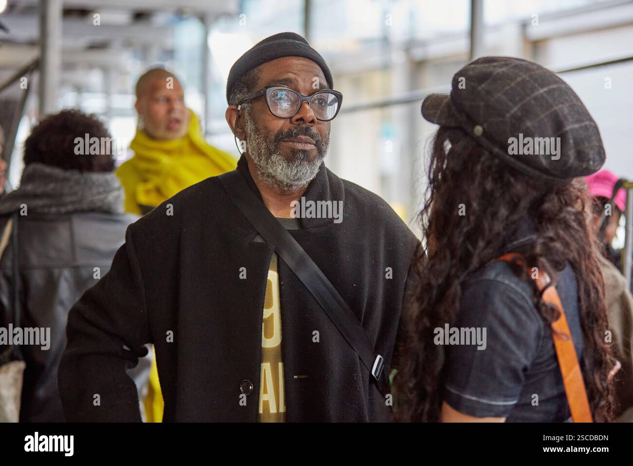 New York, New York, USA. 6th Feb, 2025. Aaron Potts is interviewed by ...