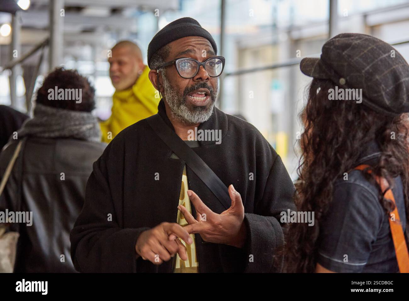 New York, New York, USA. 6th Feb, 2025. Aaron Potts is interviewed by ...