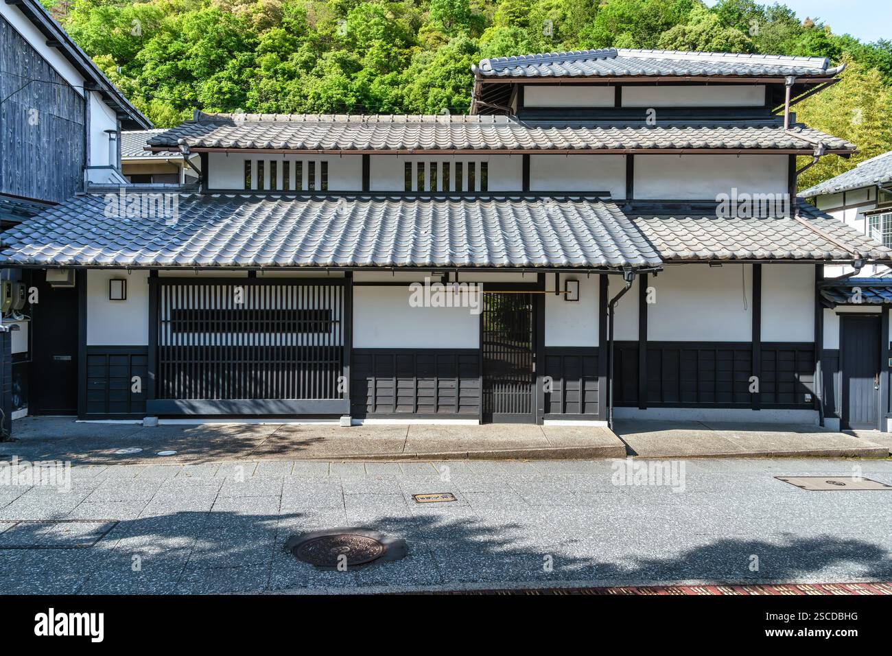 Medieval traditional Japanese architecture. Facade of a house with ...
