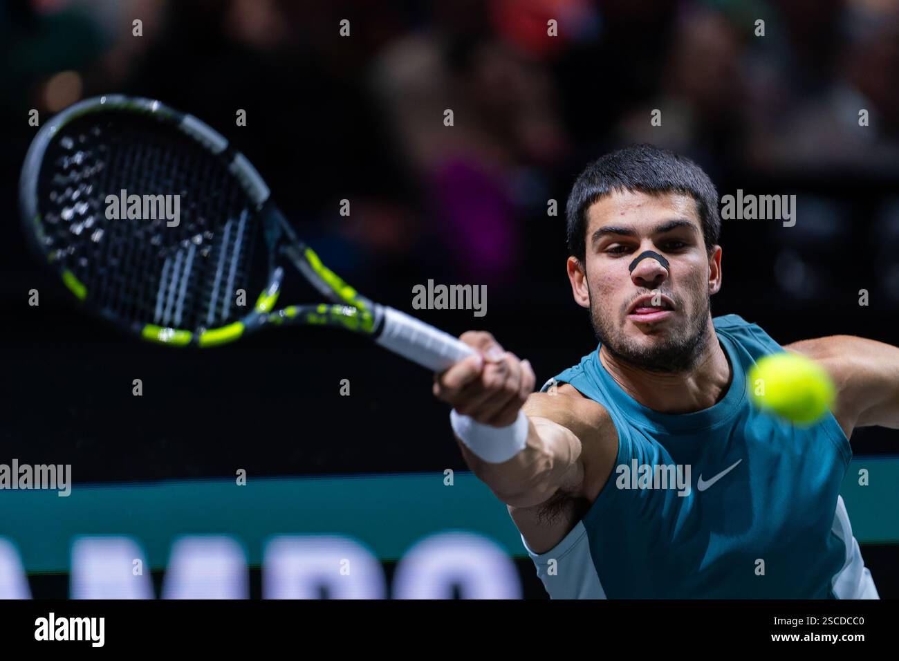 ROTTERDAM, NETHERLANDS - FEBRUARY 6: Carlos Alcaraz of Spain in action ...