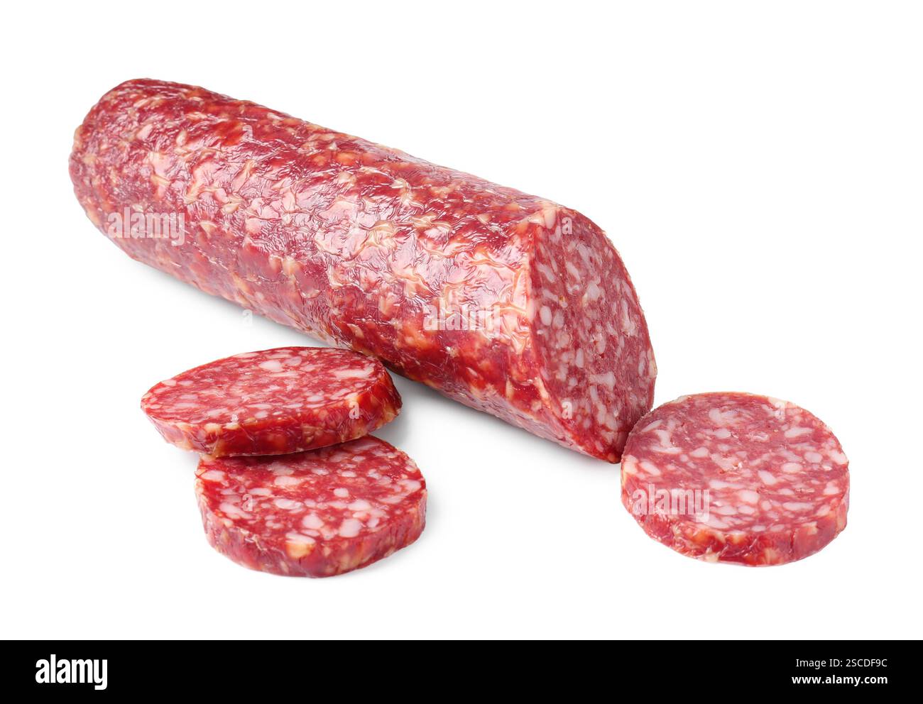 Delicious dry cured sausage isolated on white Stock Photo - Alamy