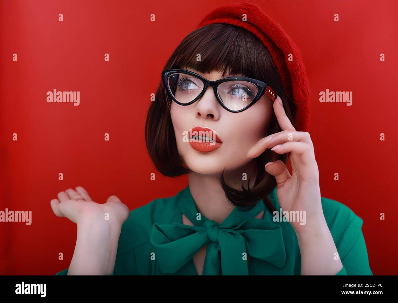 Modern young pink haired shy girl looking aside, feeling embarrassed ...