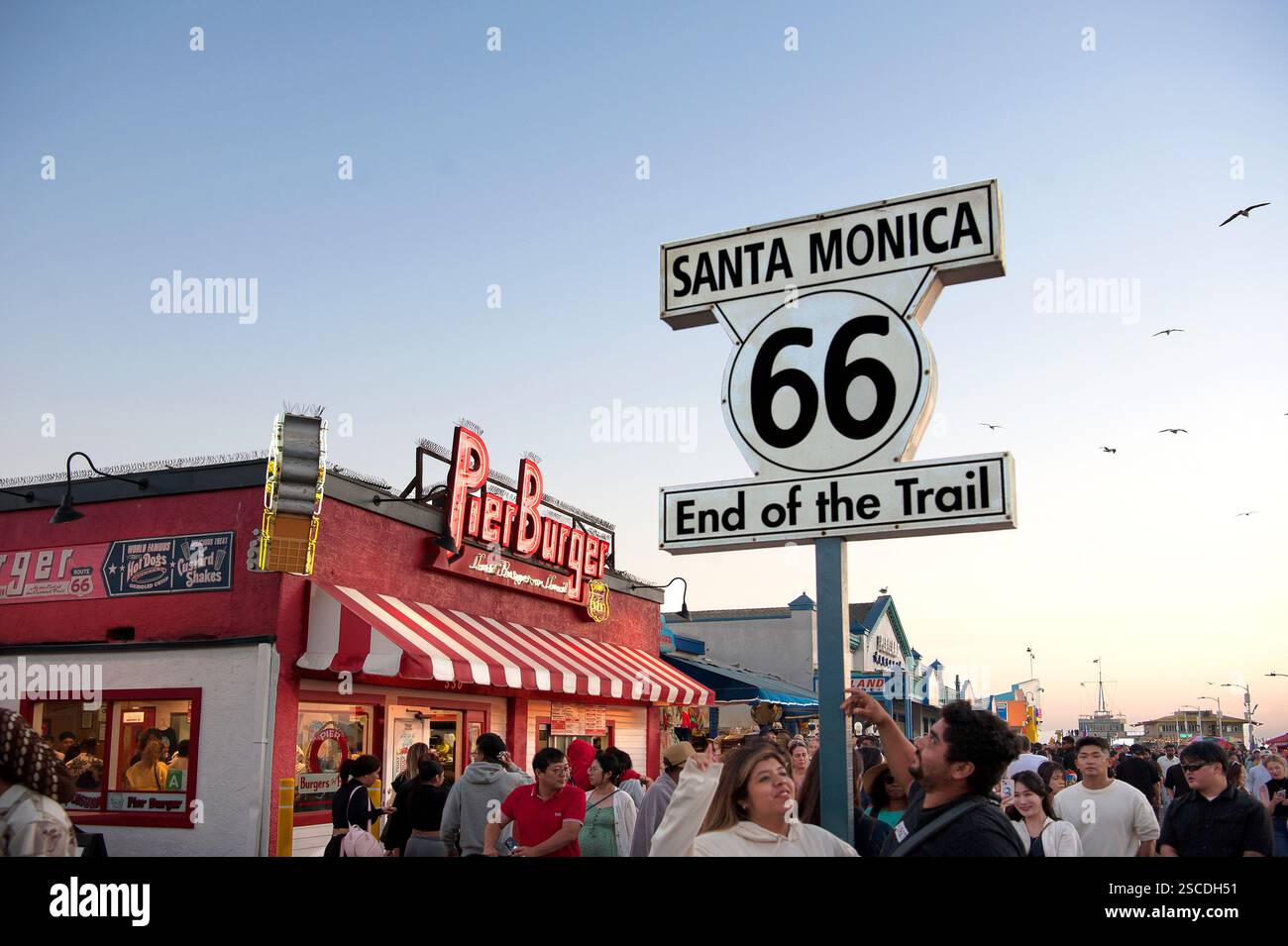 Pier Burger, Santa Monica, Pier, people, food, signs, neon, dusk, night ...