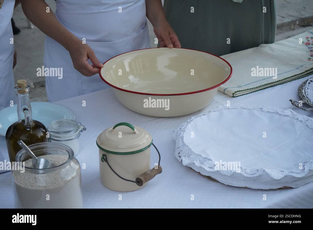 Everything ready to start preparing "topia", food that women of the ...