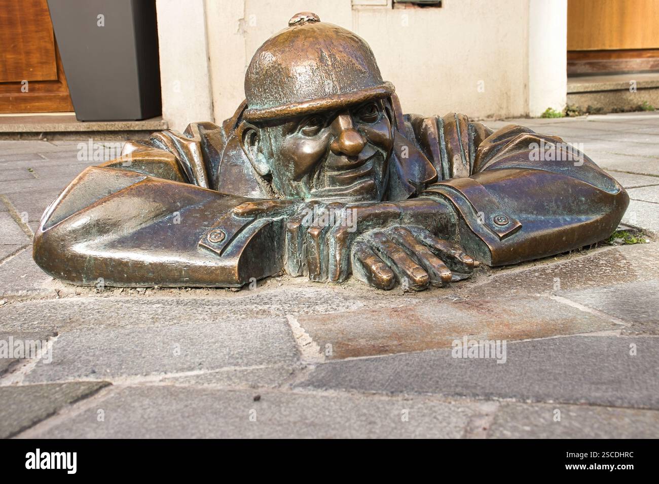 Bratislava, Slovakia - October 10, 2021: Cumil, Man at Work, Statue in ...