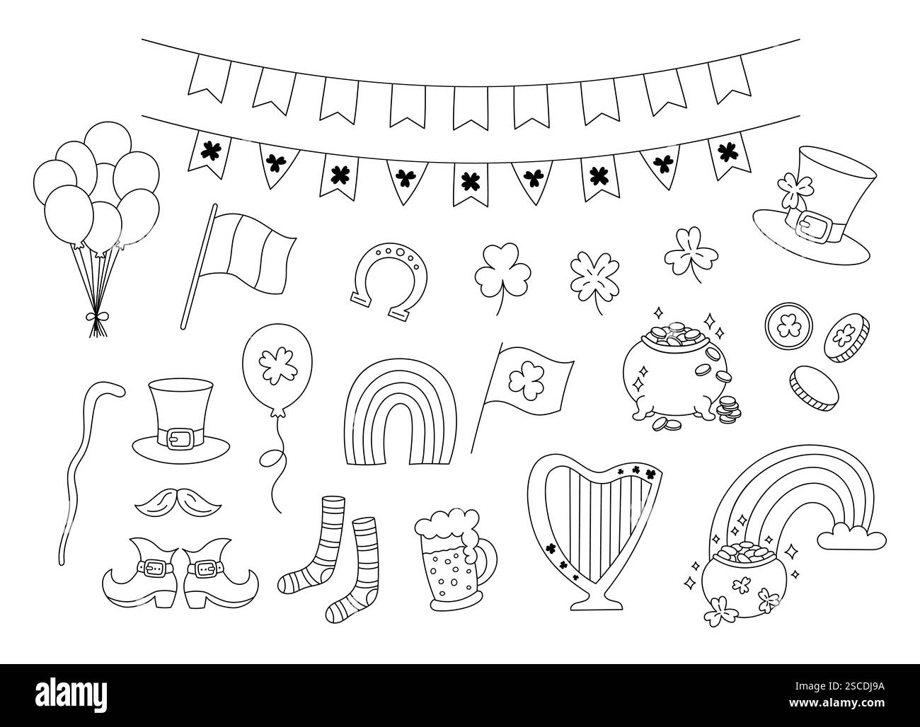 St Patricks Day vector doodles set. Cute doodles of leprechaun stuff ...
