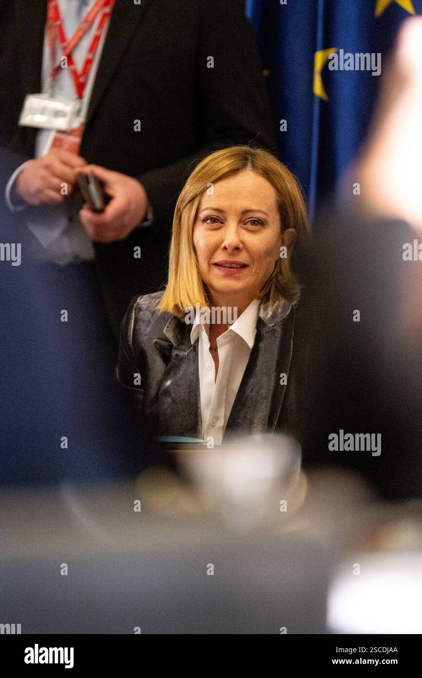 Prime Minister of Italy Giorgia Meloni at the EU leaders retreat ...