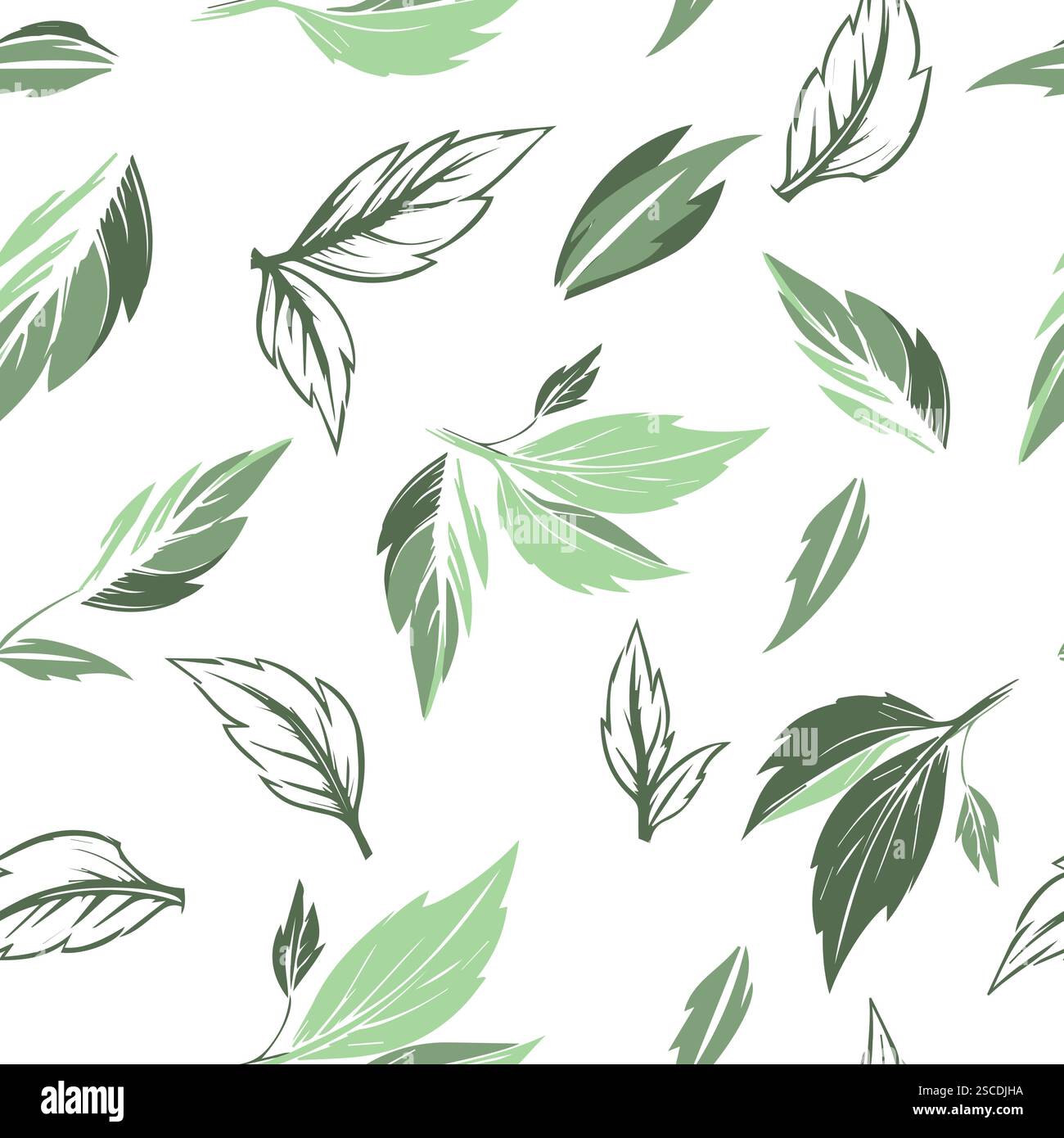 Green leaves seamless background. Hand drawing. Not AI, Vector ...