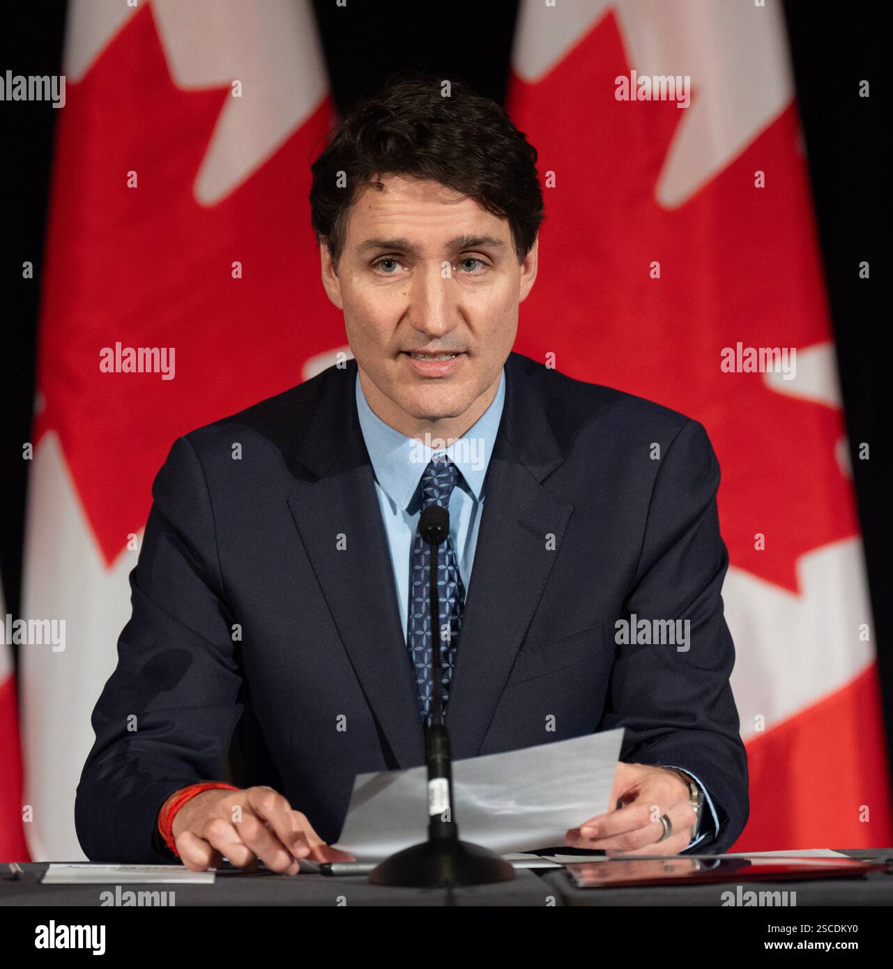 Ottawa, Canada. 06th Feb, 2025. Prime Minister Justin Trudeau speaks to ...