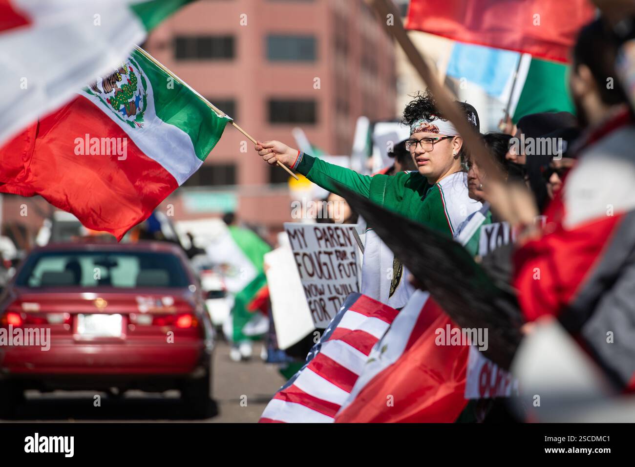 Denver, Colorado, USA. 5th Feb, 2025. People lined the street at the ...