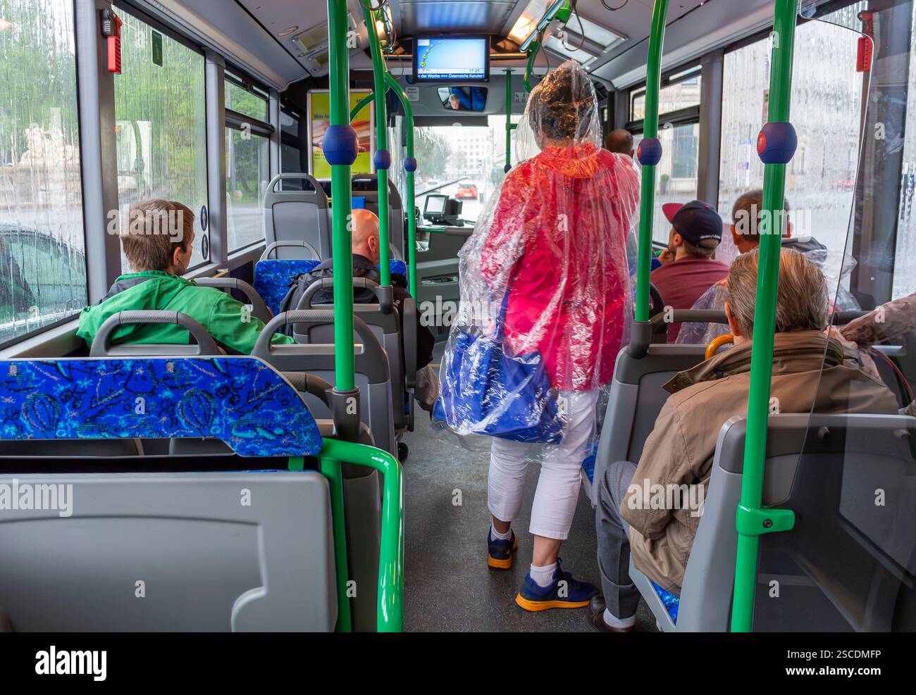 Munich, Germany, INSIDE VIEW, Group People Riding City Bus, Sitting ...