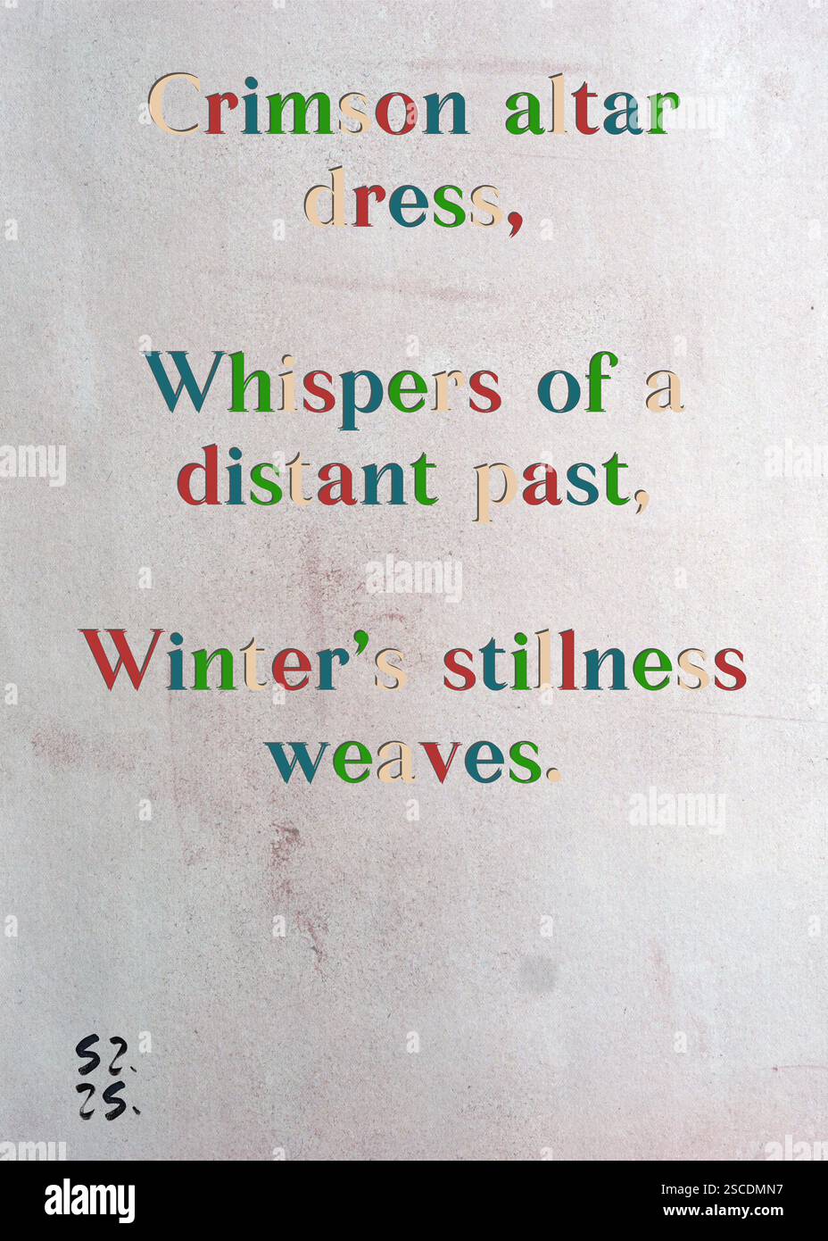 Crimson altar dress, Whispers of a distant past, Winter's stillness ...