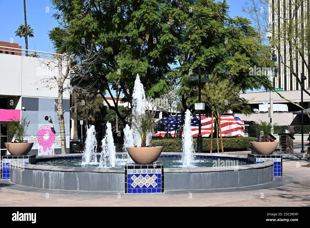 RIVERSIDE, CALIFORNIA - 2 FEB 2025: Fountain in the Main Street ...