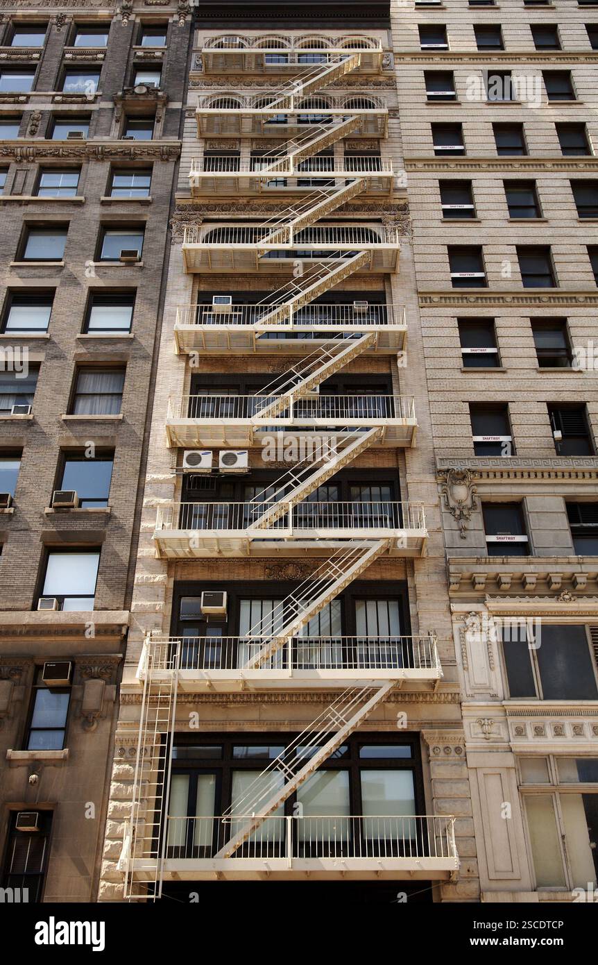 Fire escapes of a high-rise building, New York City, USA, North America ...