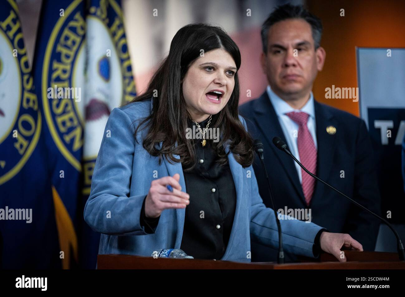 Representative Haley Stevens (D-MI) speaks to media during a press ...
