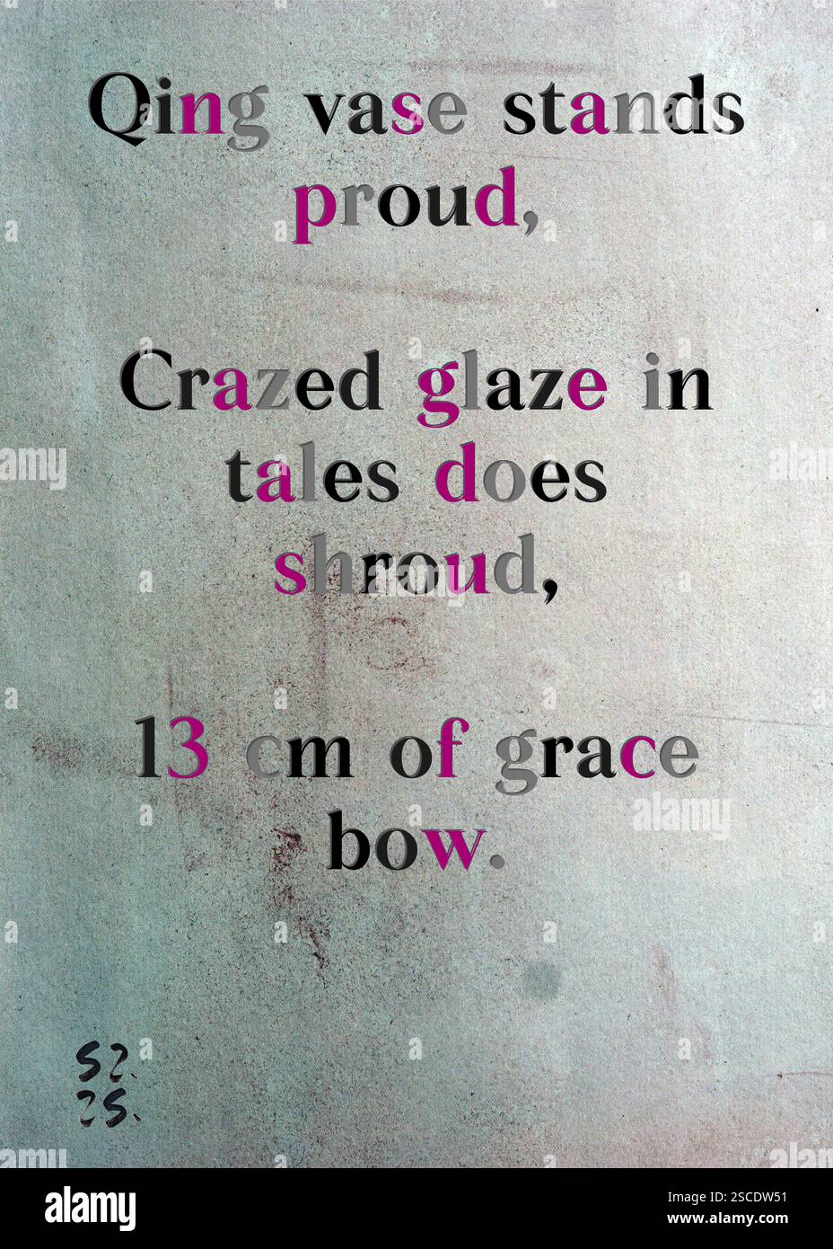 Qing vase stands proud, Crazed glaze in tales does shroud, 13 cm of ...