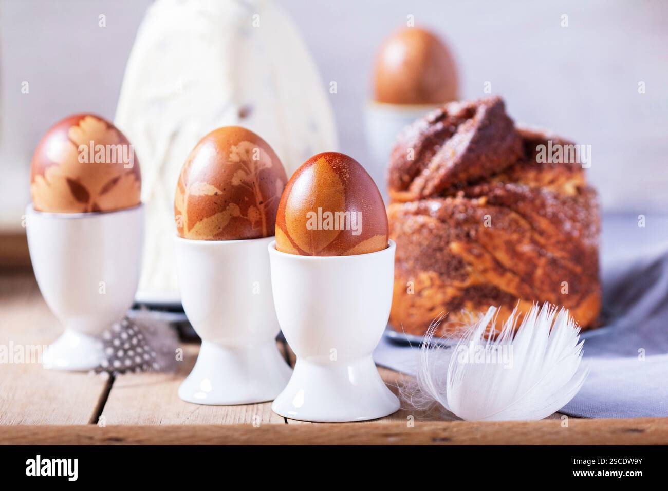 Curd paskha, Easter kulich and painted eggs, traditional Easter symbols ...