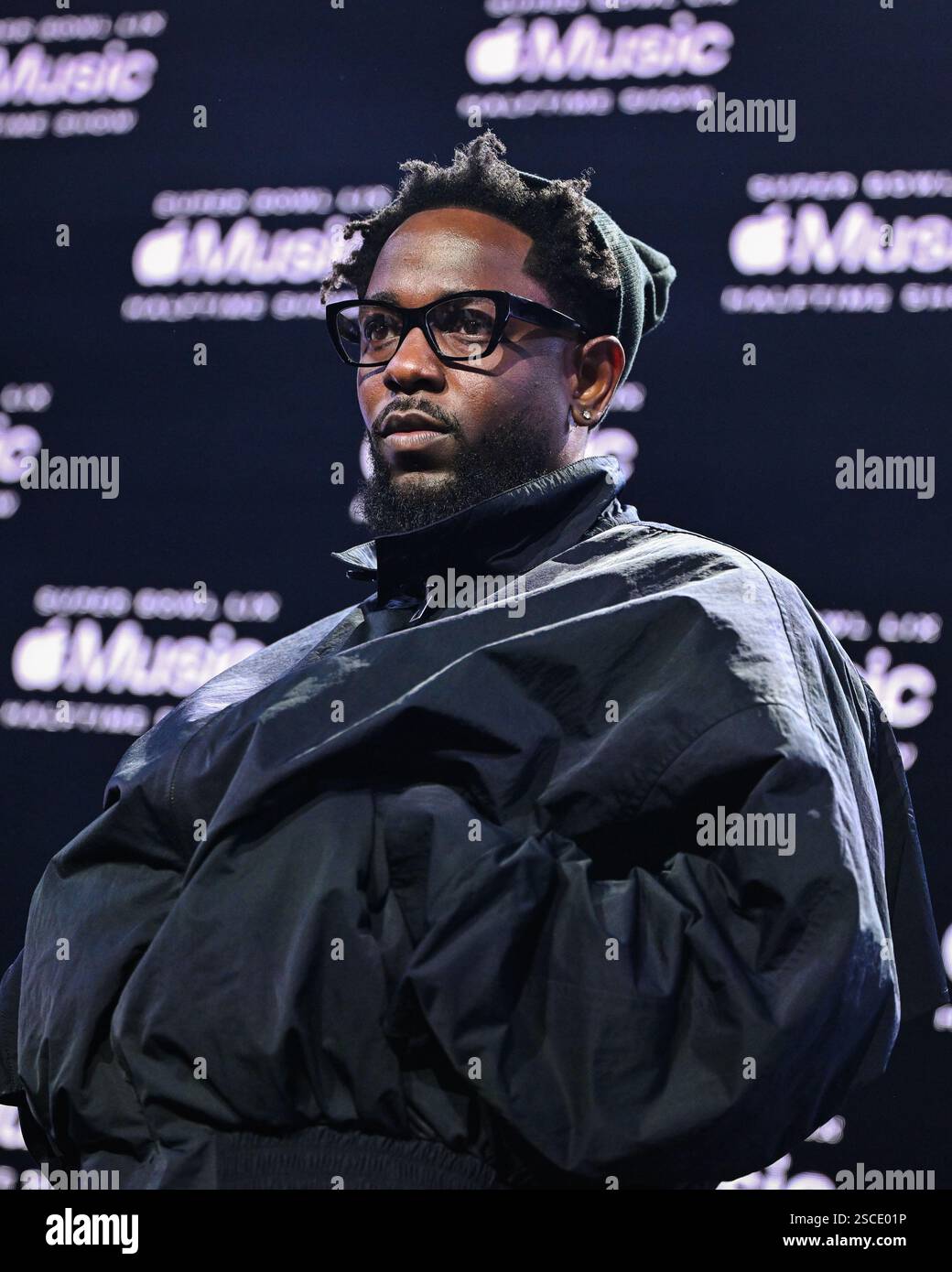 Kendrick Lamar poses for photos during the Super Bowl LIX Pregame ...