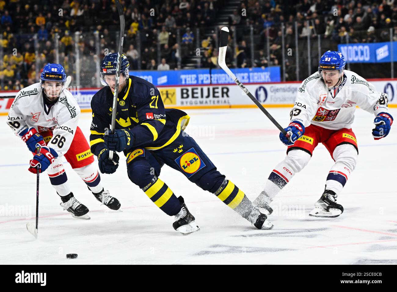 Stockholm, Sweden. 06th Feb, 2025. Czechia's Matyas Filip, Sweden's ...