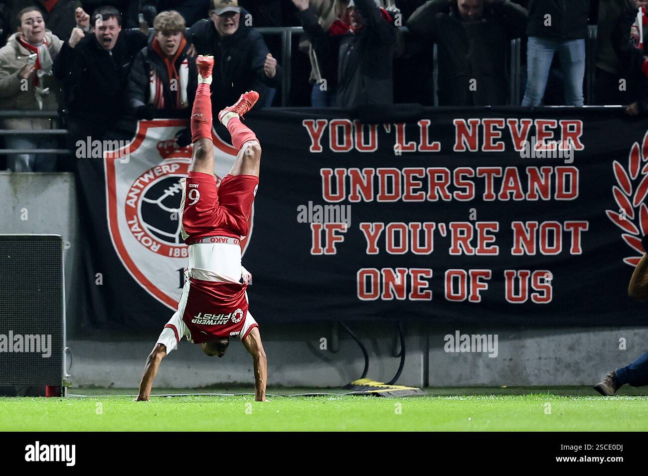 Antwerp's Denis Odoi celebrates after scoring during a soccer game ...