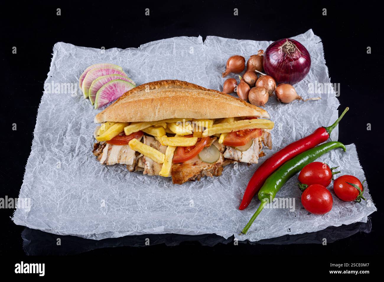 Meat Chicken Doner, between bread (Turkish Name : ekmek arasi tavuk ...