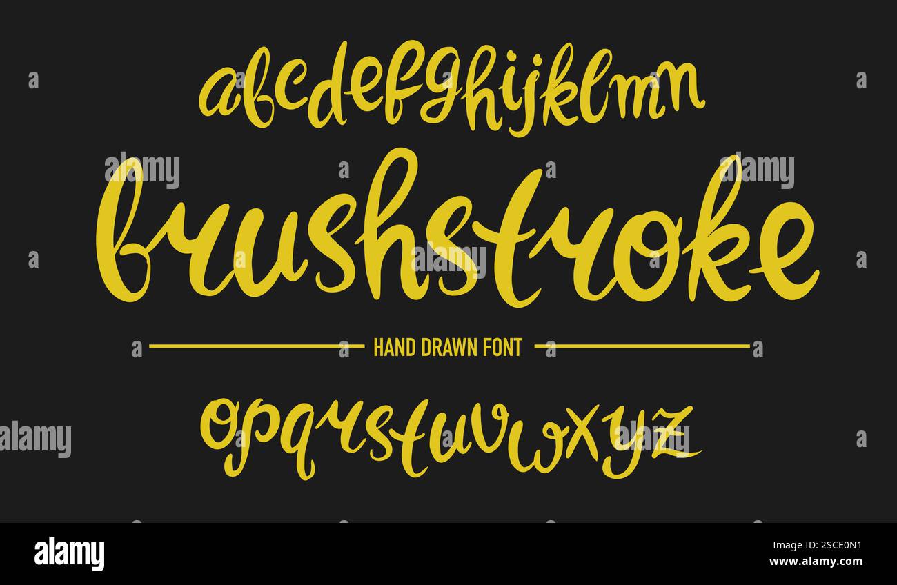 Calligraphic typeface or font hand drawn made with brush pen. Soft ...