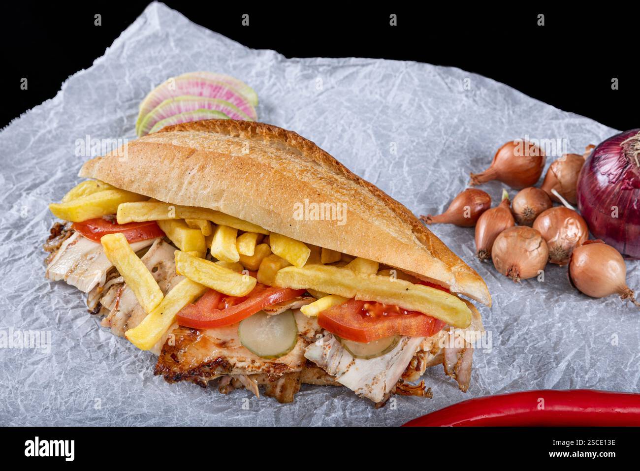 Meat Chicken Doner, between bread (Turkish Name : ekmek arasi tavuk ...