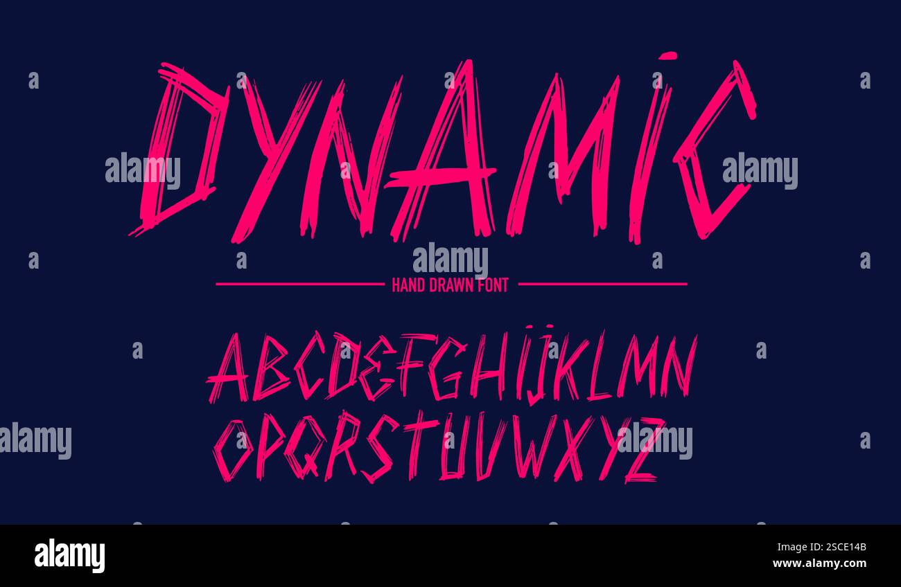 Sketchy typeface, lettering with brush or pen and ink. Chalk aggressive ...