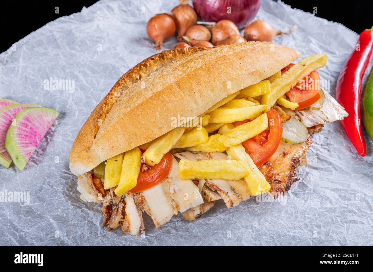 Meat Chicken Doner, between bread (Turkish Name : ekmek arasi tavuk ...