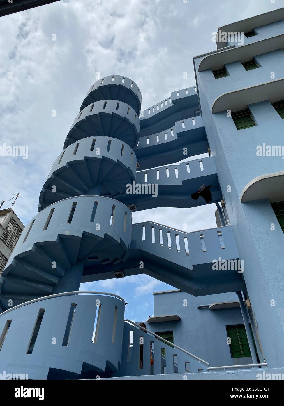 Blue Spiral Staircase at Former Tian Teng Park, Singapore Stock Photo ...