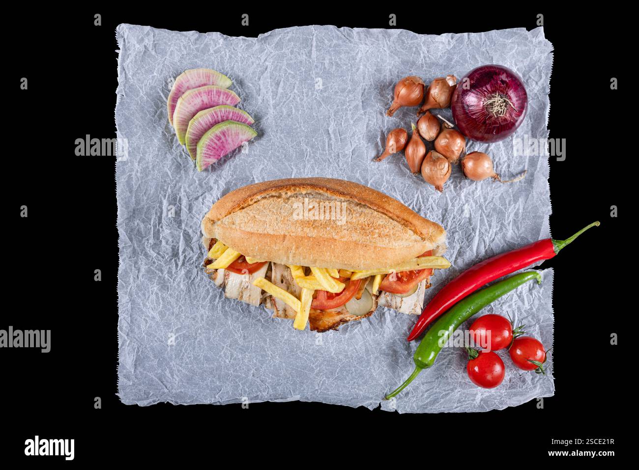 Meat Chicken Doner, between bread (Turkish Name : ekmek arasi tavuk ...