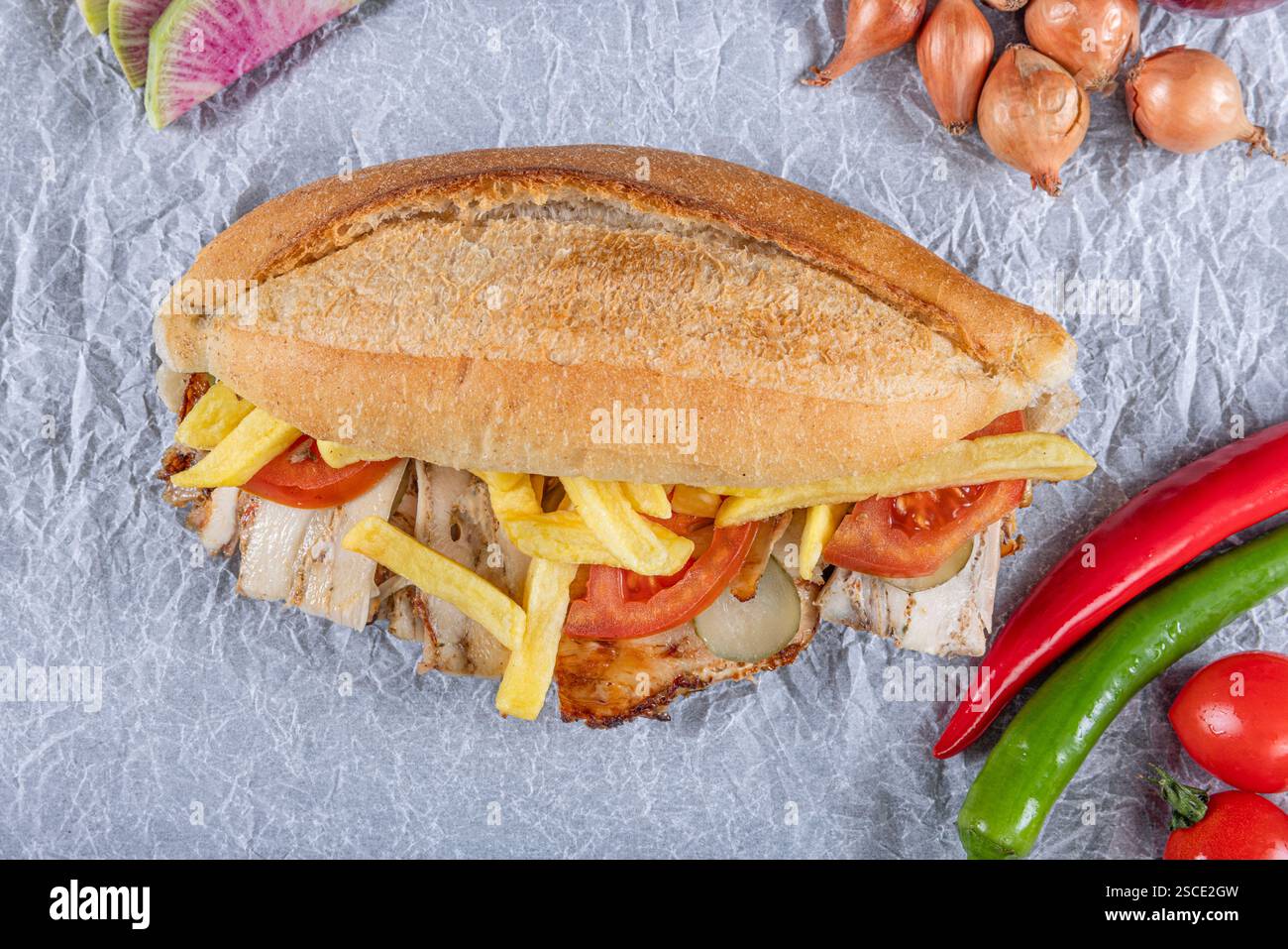 Meat Chicken Doner, between bread (Turkish Name : ekmek arasi tavuk ...