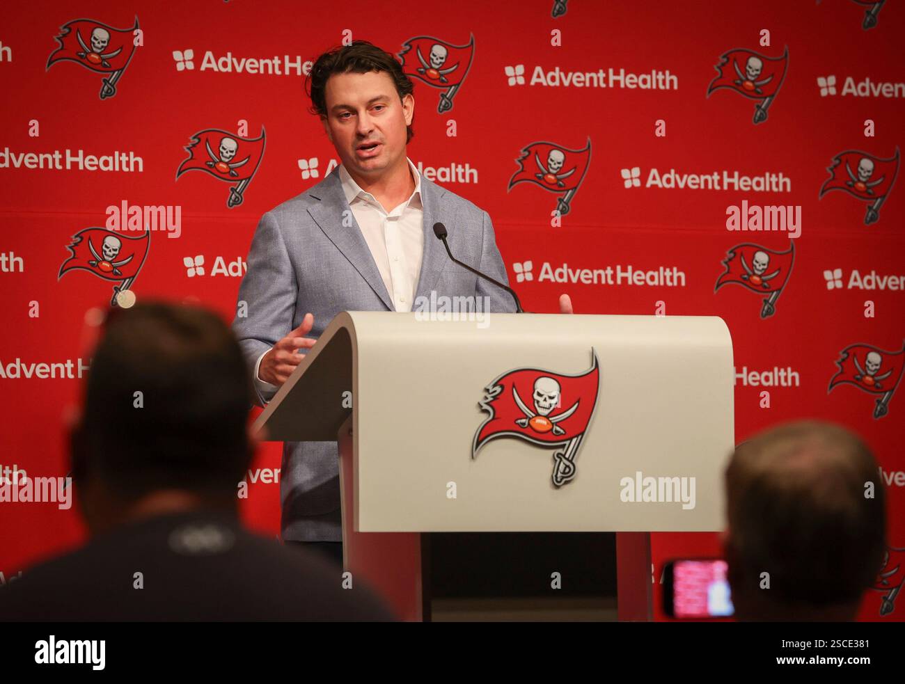 Tampa Bay Buccaneers offensive coordinator Josh Grizzard attends a news ...