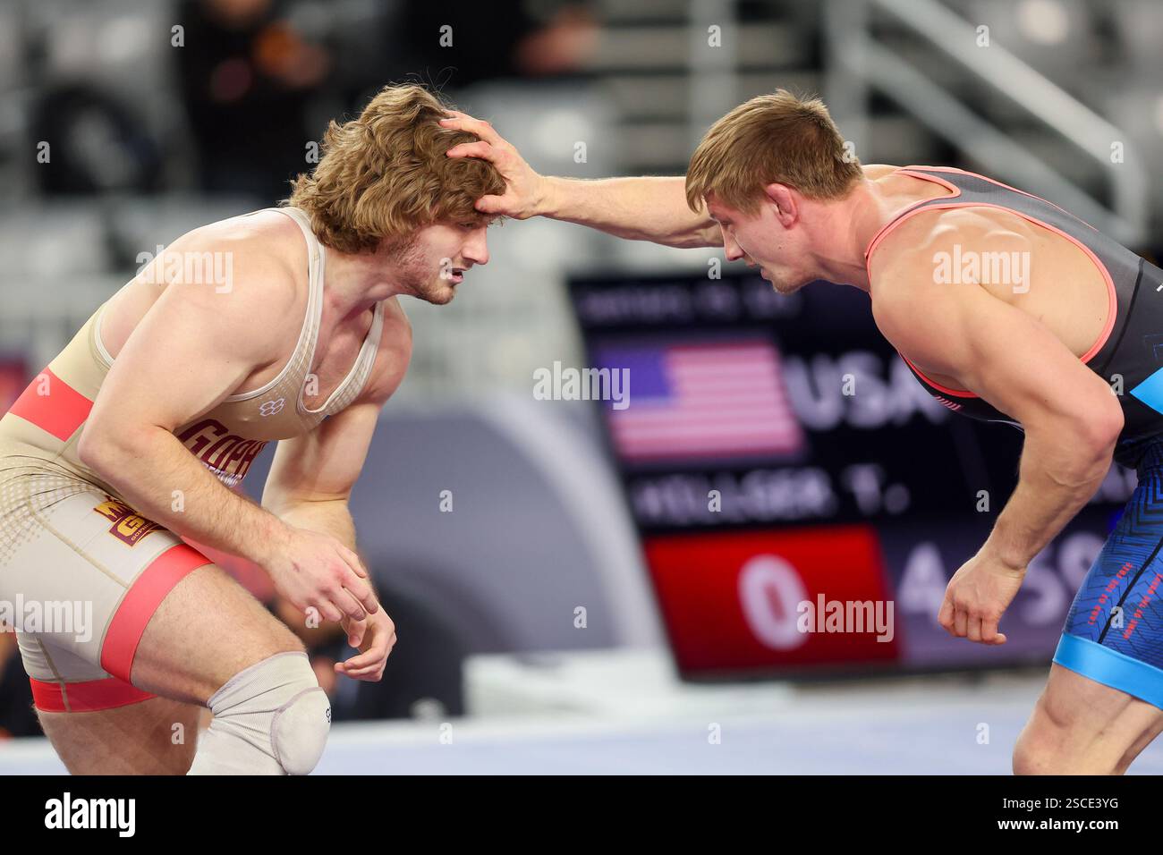 ZAGREB, CROATIA - FEBRUARY 6: Trent David Hillger of the USA (red ...