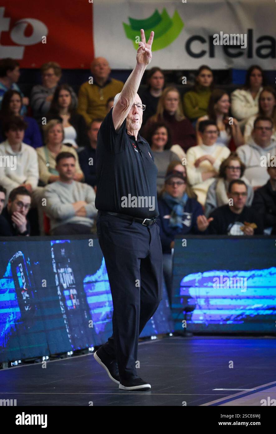 Belgium's head coach Mike Thibault gestures during a basketball game ...