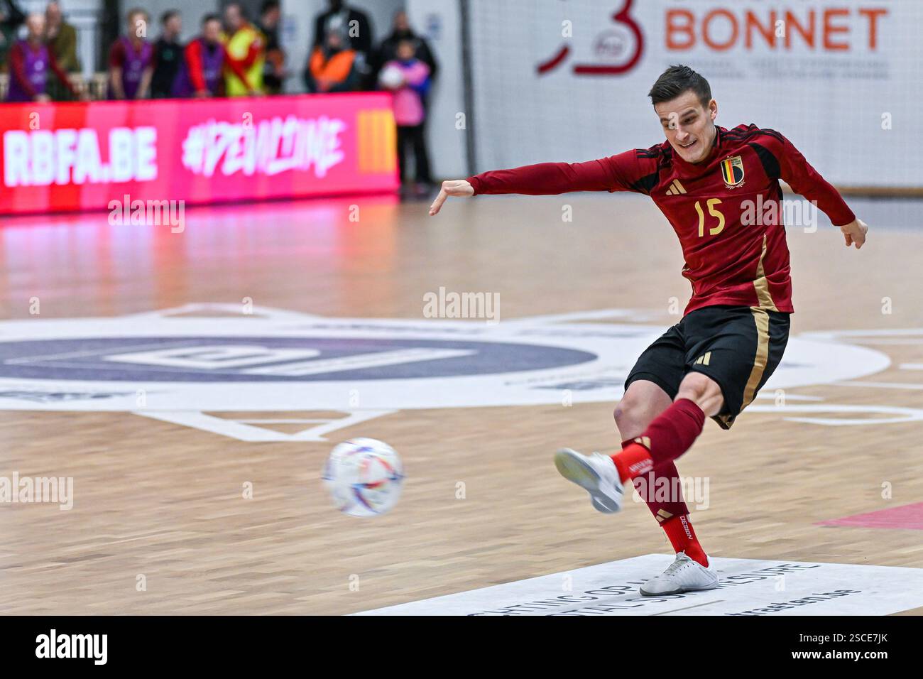 Roosdaal, Belgium. 05th Feb, 2025. Kenneth Vanderheyden (15) of Belgium pictured during a futsal ...