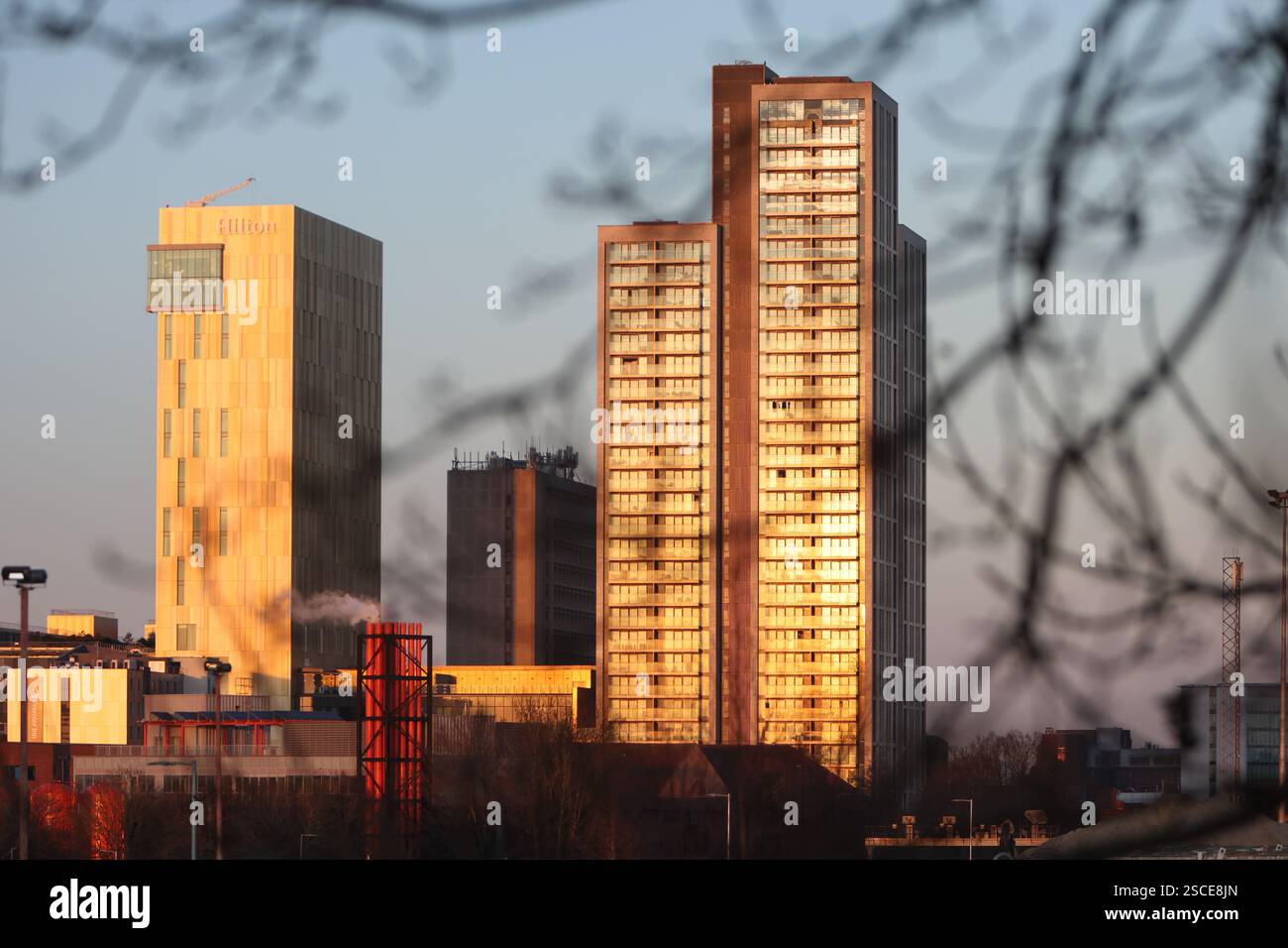 Woking town centre high rise tower blocks, Hilton Hotel and residential ...