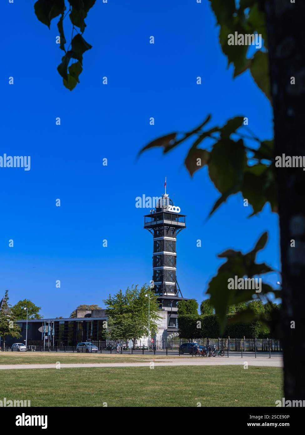 Copenhagen, Denmark - 6 June 2023: A tall black observation tower with ...
