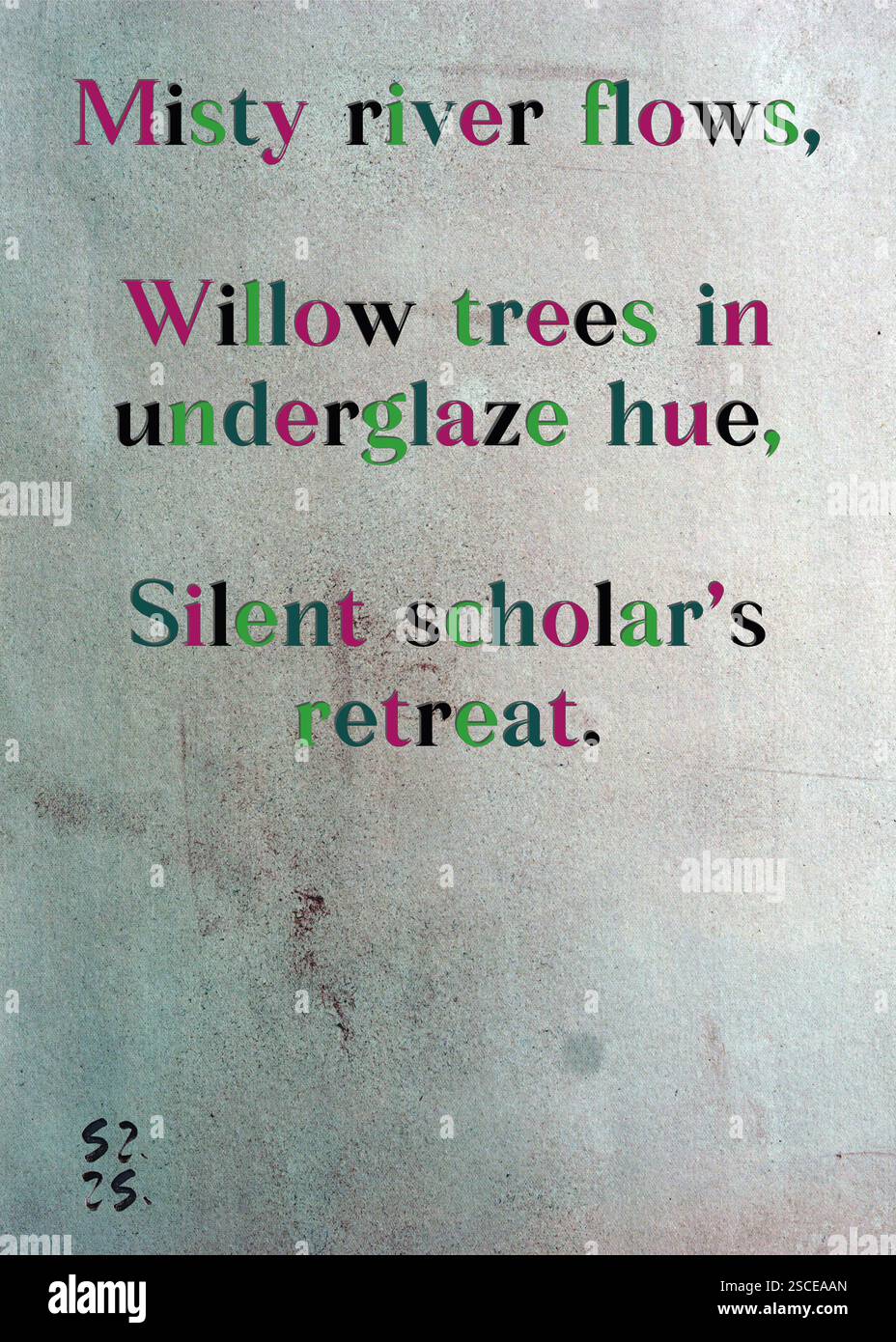 Misty river flows, Willow trees in underglaze hue, Silent scholar's ...