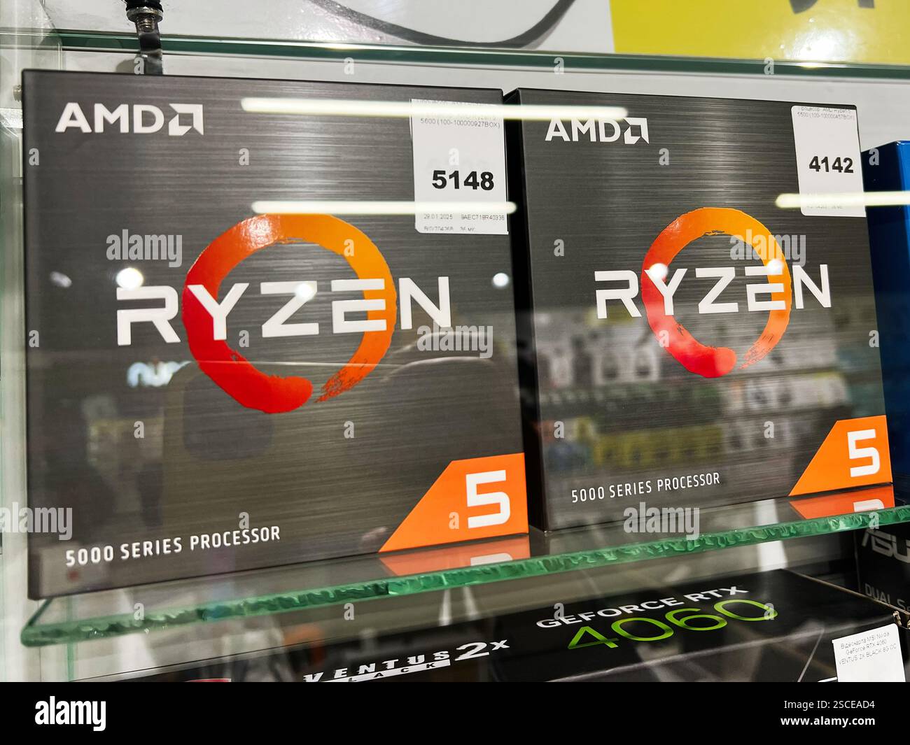 Kyiv, Ukraine - February 05, 2025: Close-up view of AMD Ryzen processor ...