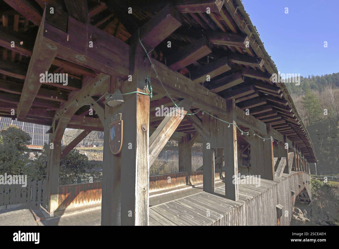 Historic wooden bridge and landmark with wooden beams, wooden ...