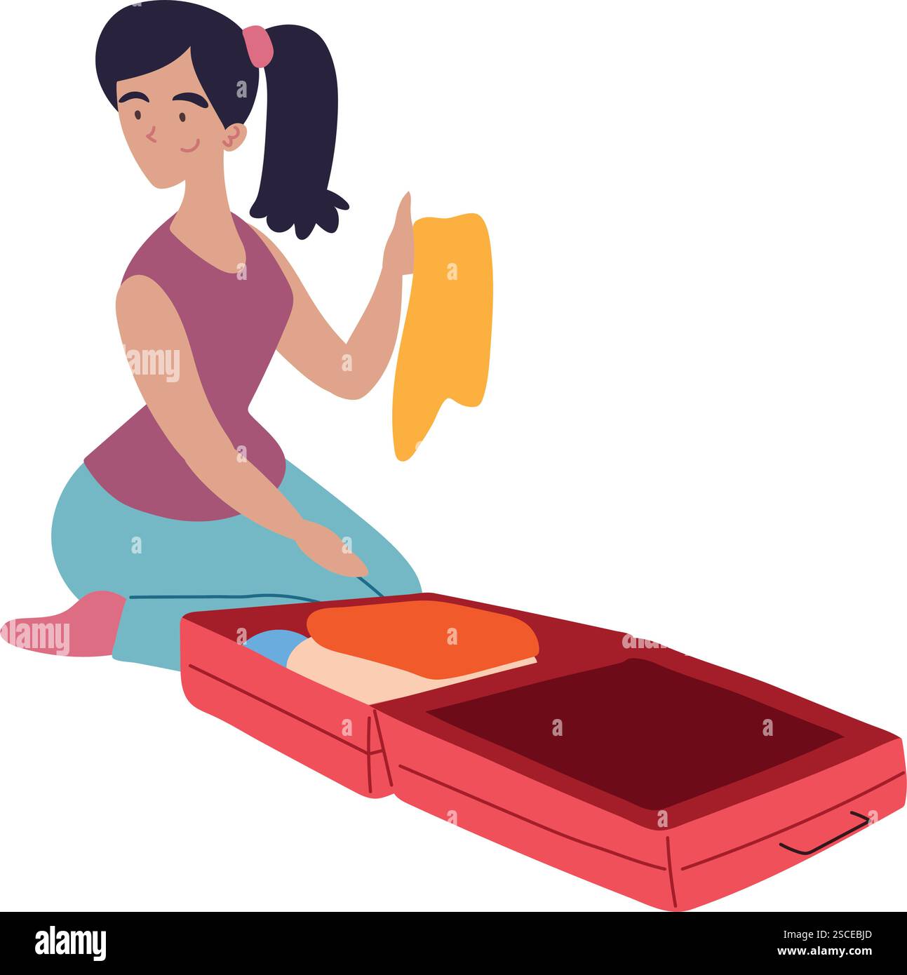 Woman folding clothes suitcase Stock Vector Images - Alamy