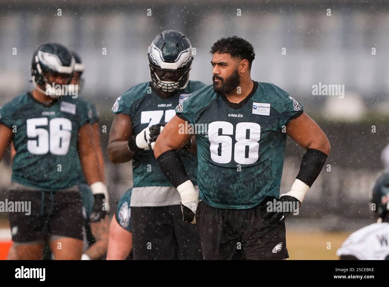 Philadelphia Eagles offensive tackle Jordan Mailata (68) warms up during an NFL football ...