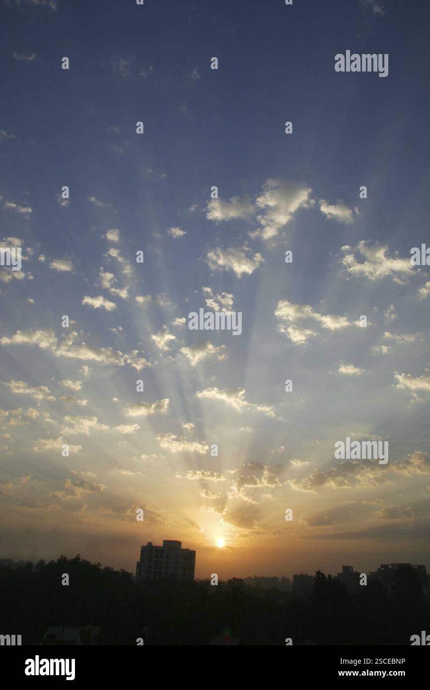 Sunrise over Pune city with fluffy clouds and blue skies, Pune ...