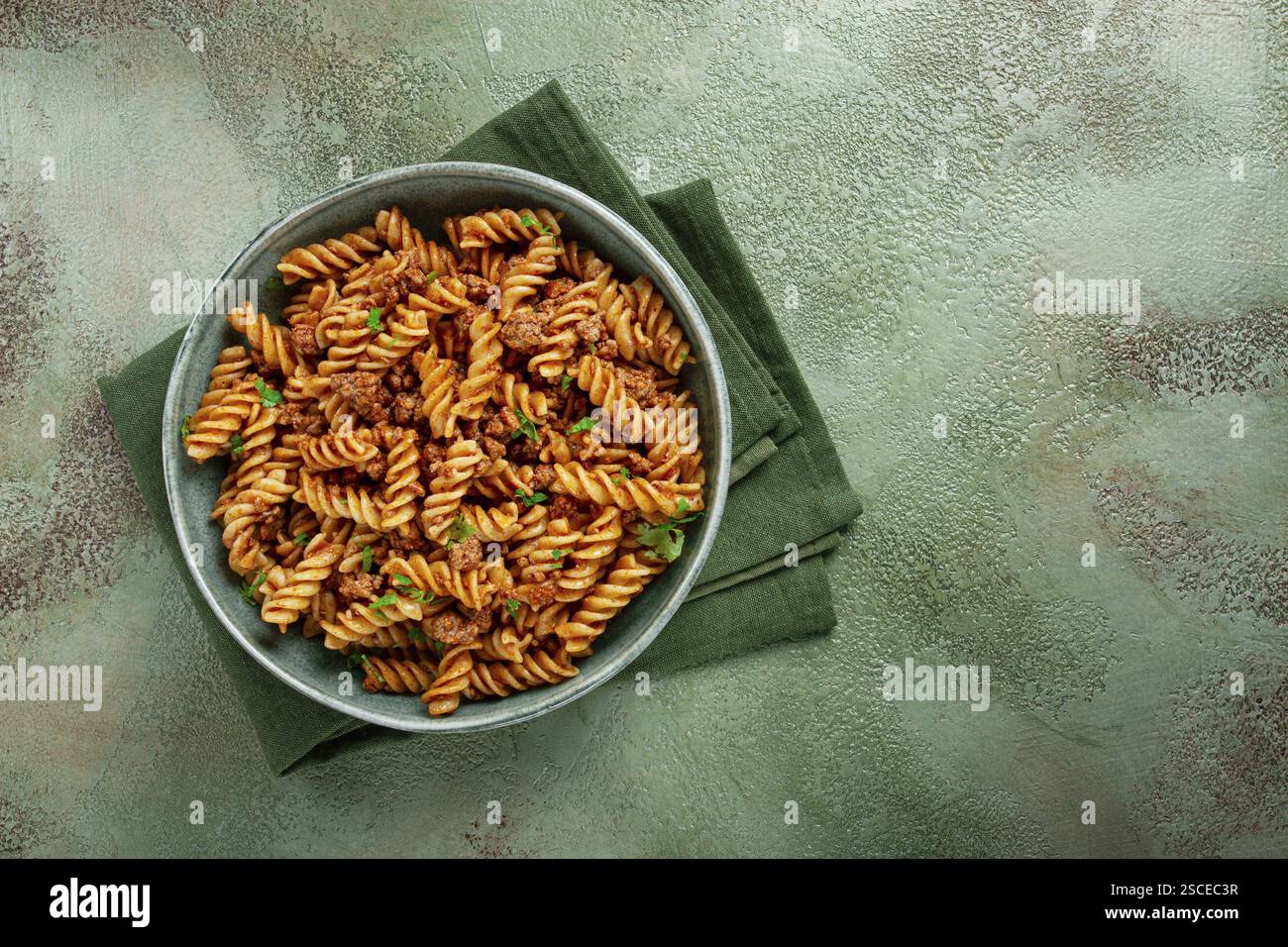 Navy pasta, pasta with minced meat, homemade, fusilli pasta, no people ...