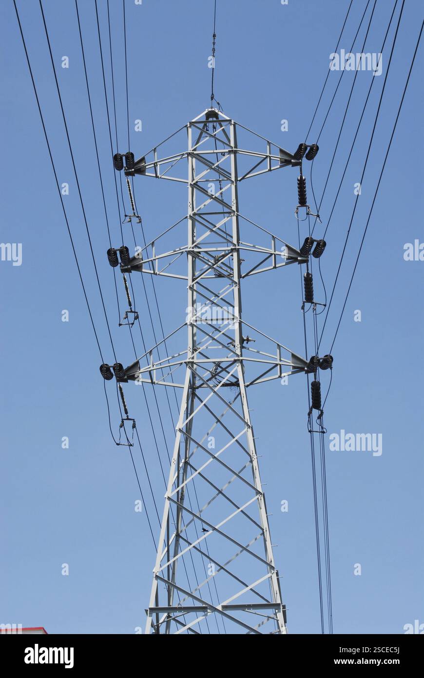 Electric pole with blue sky showing energy and power supply, Bombay ...