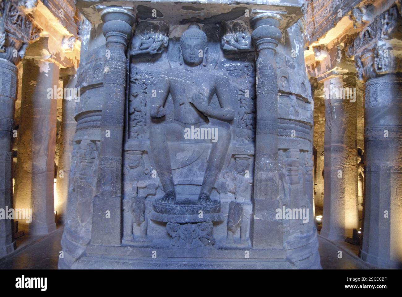Ruined Buddha statue in cave 26, Ajanta, Aurangabad, Maharashtra, India ...
