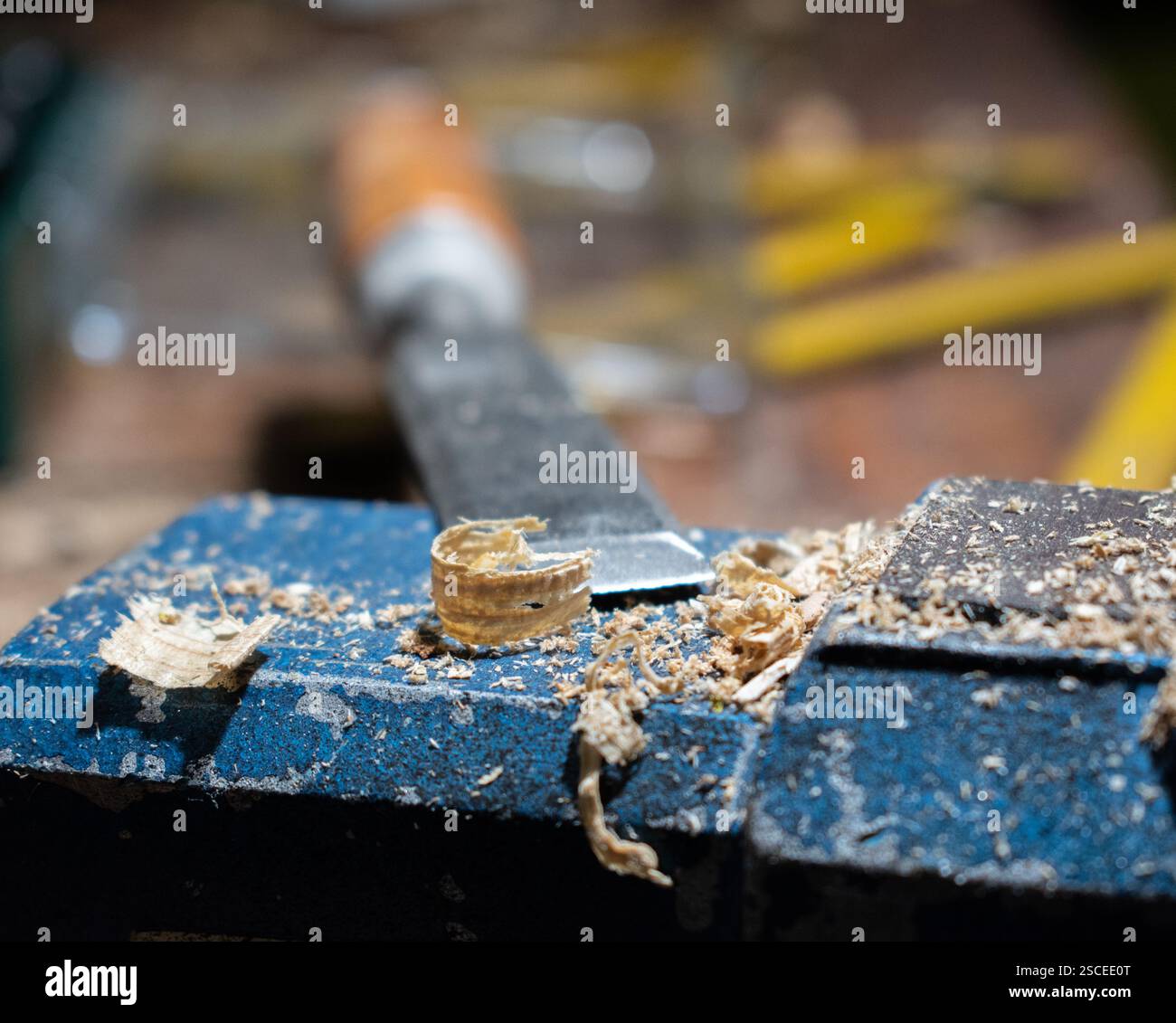 chisel close up.Chisel for woodworking on a workbench. wood chisel ...