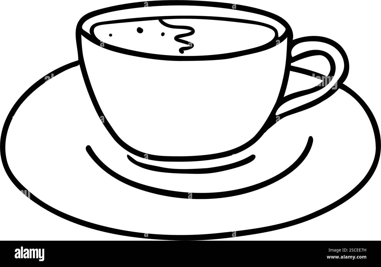 Coffee Cup isolated on white background. Black and white Hand drawn ...